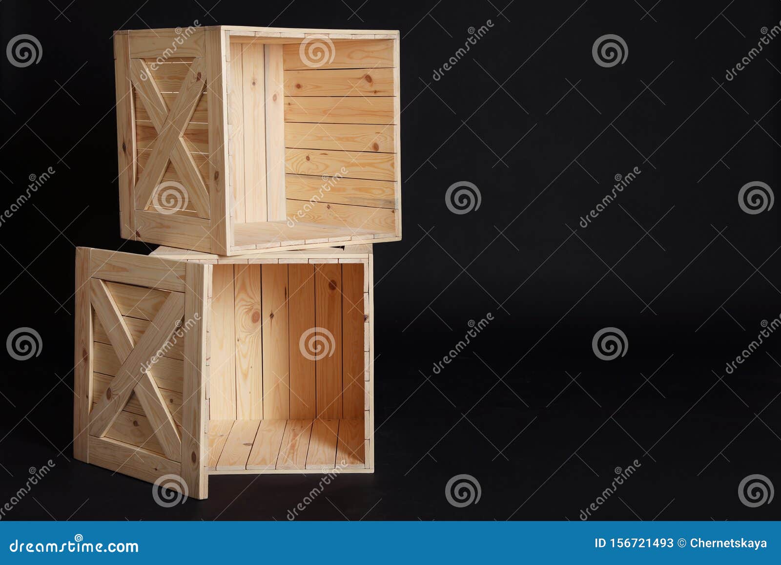 Wooden Crates on Black Background Stock Image - Image of container ...