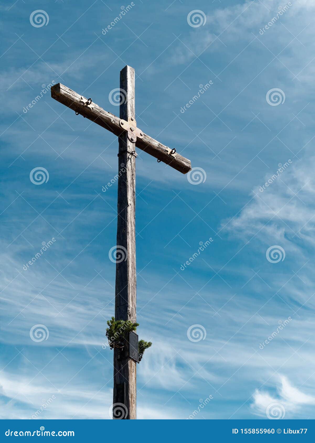 Wooden Cross Against Blue Sky Stock Photo - Image of cross, jesus ...