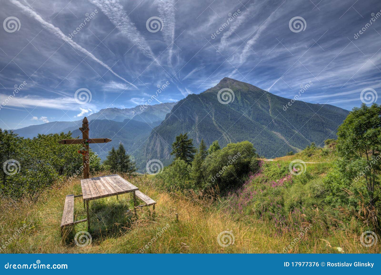 Wooden Cross on Alpine Meadow. Stock Photo - Image of favorite, italian ...