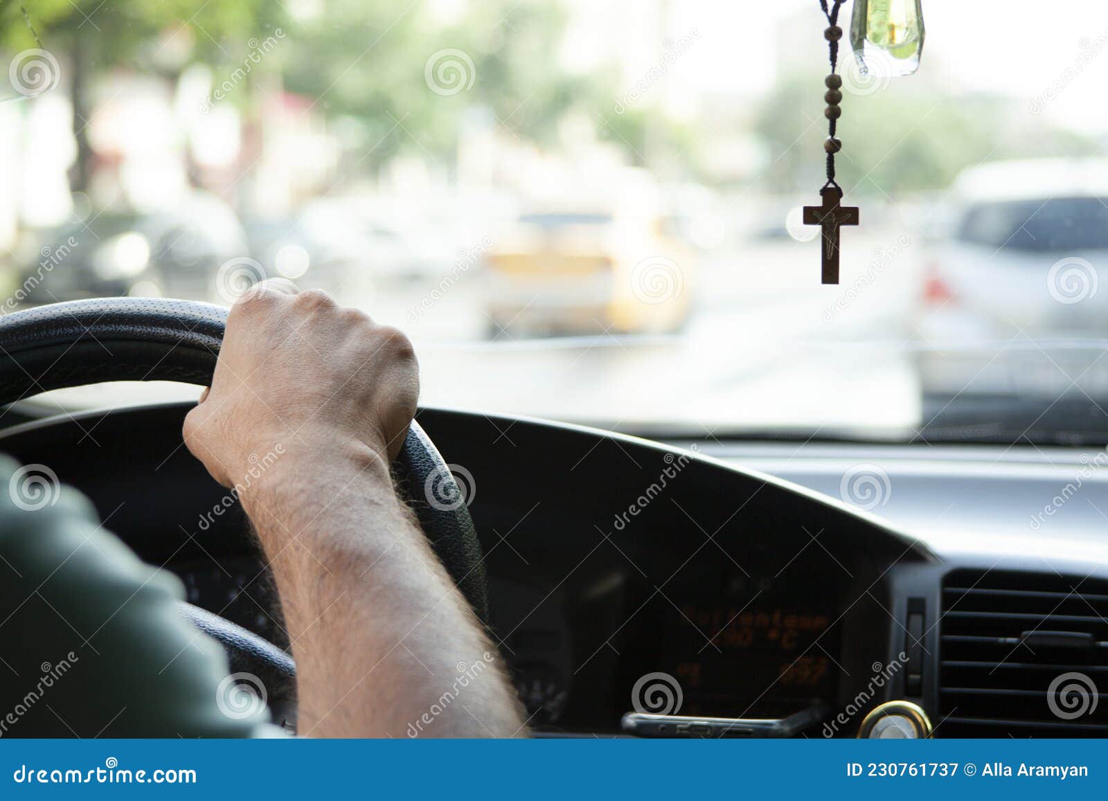 Wooden Cross Necklace in the Car. Stock Image - Image of luck, beads ...