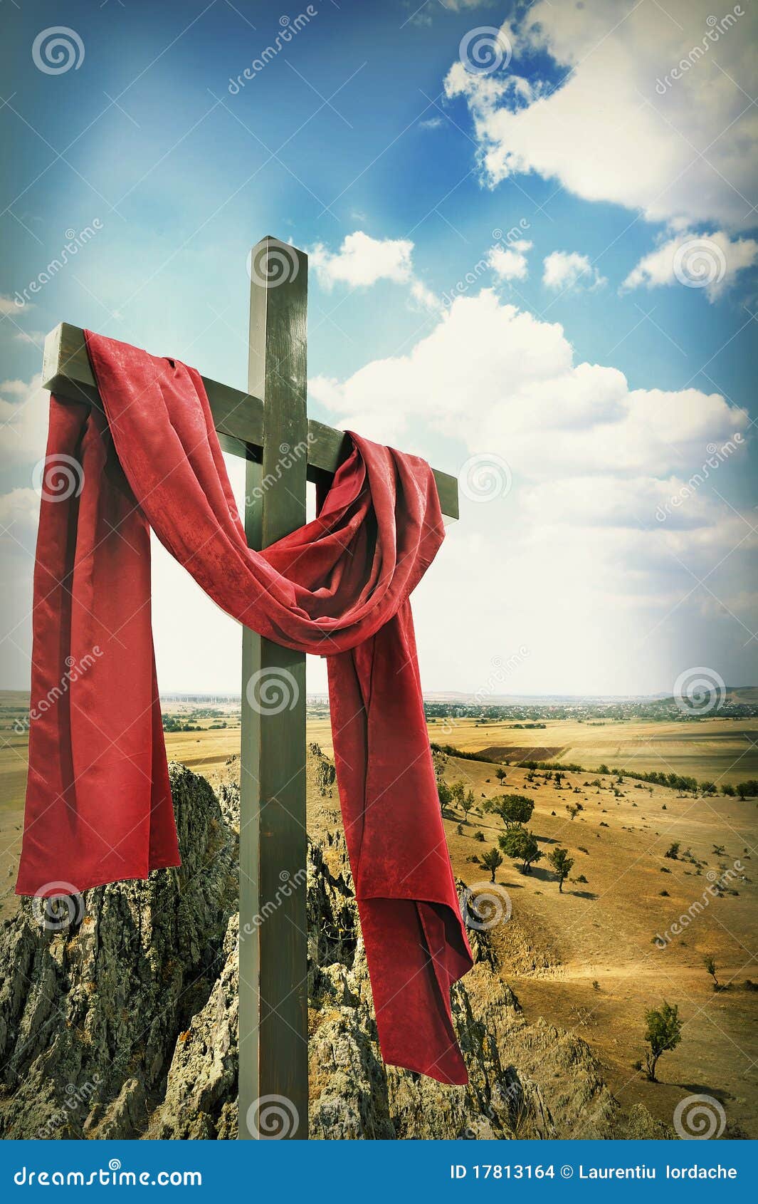 Wooden Cross with Red Cloth Stock Photo - Image of beautiful, pain ...