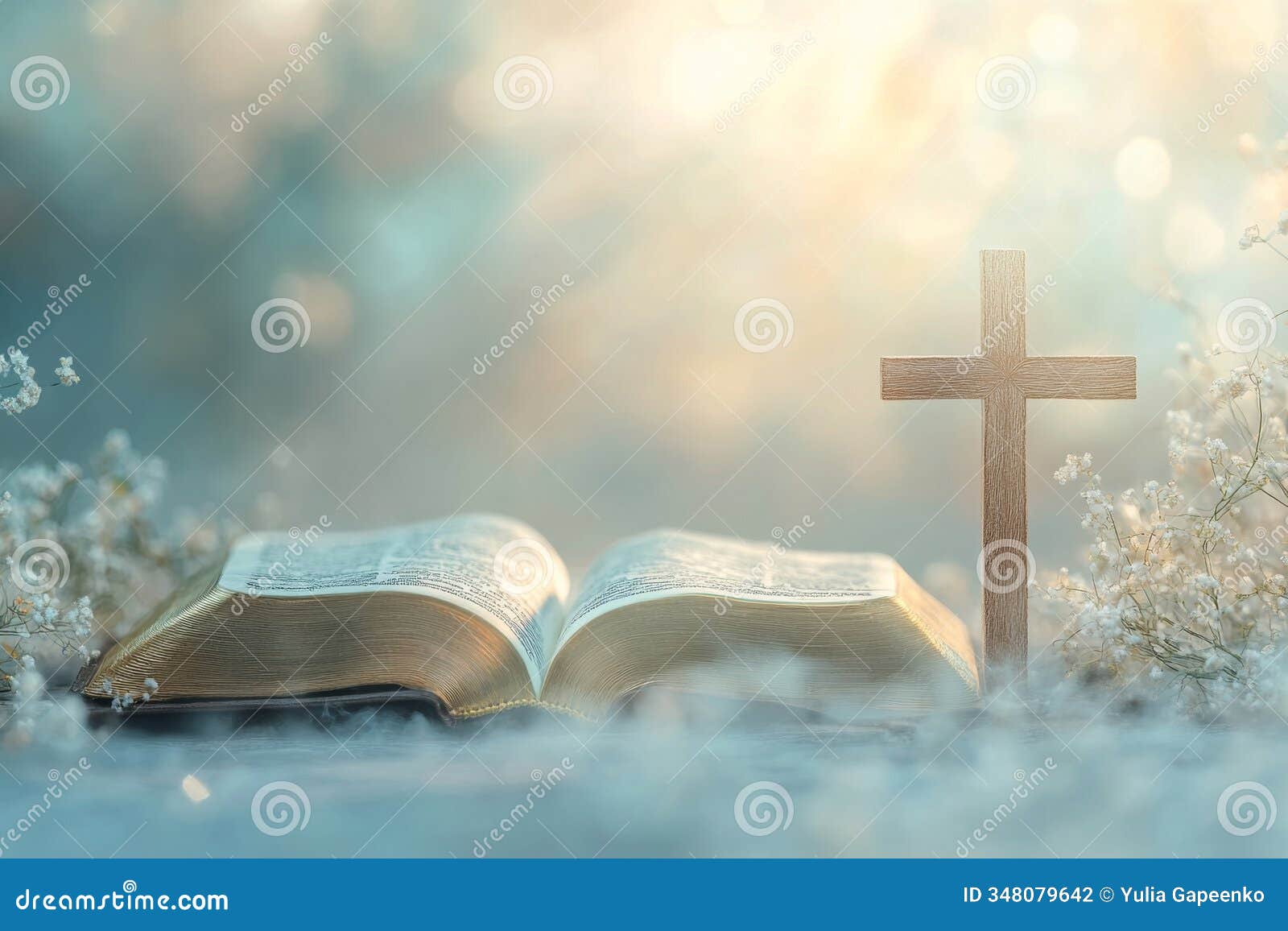 Open Bible with Cross in Rays of Light in a Quiet Room Stock Photo ...