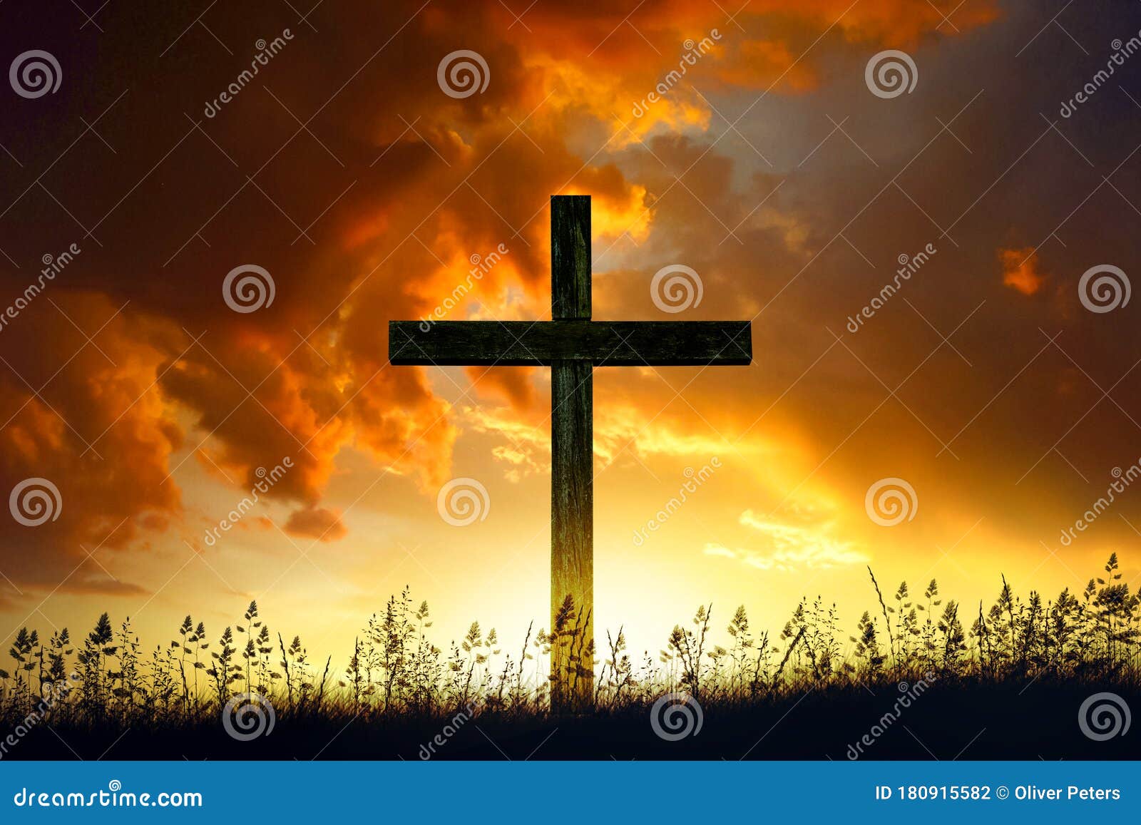 Wooden Cross at sunset sky stock illustration. Illustration of surreal ...