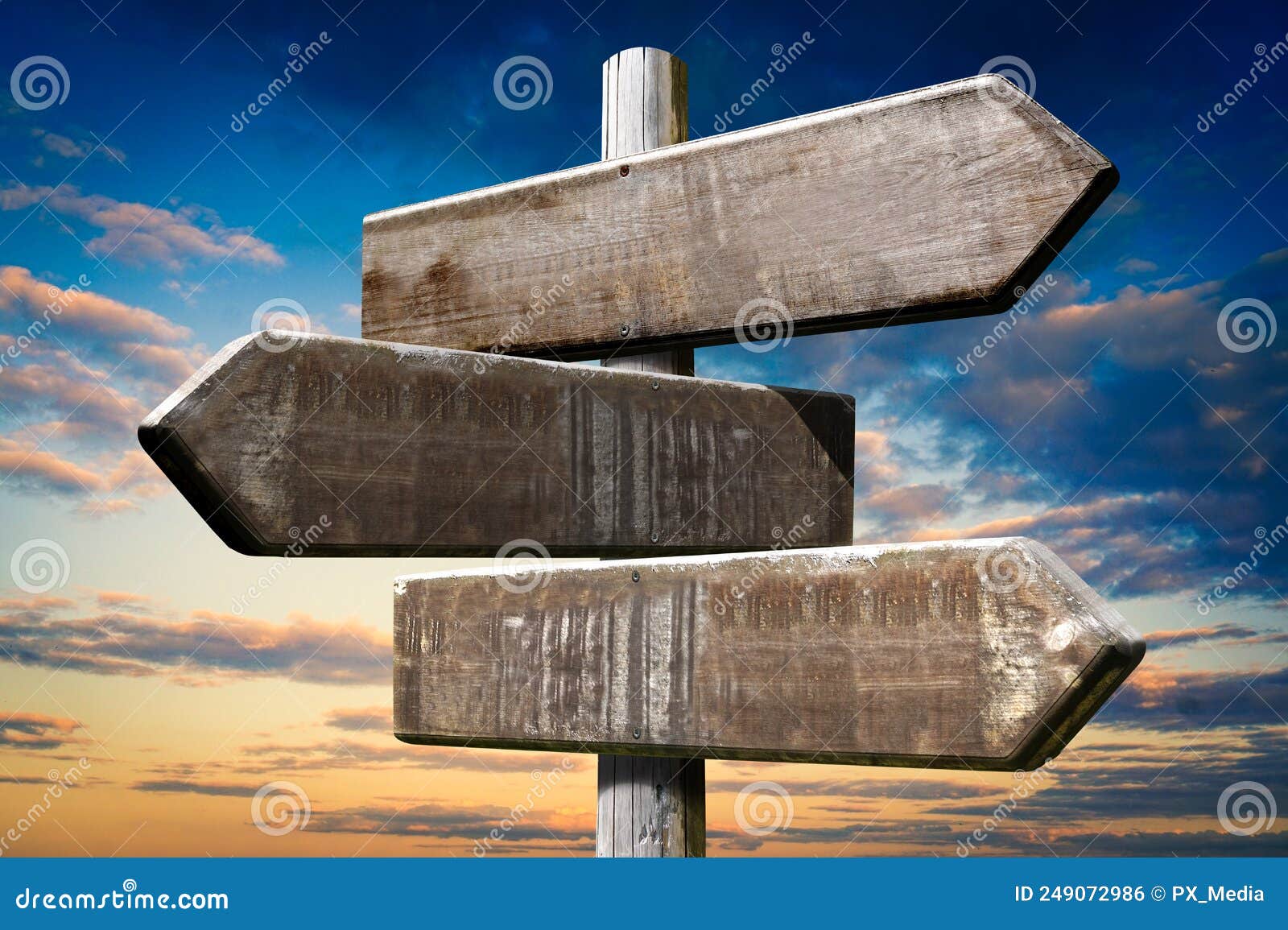 Wooden Crossroad Sign with Three Arrows Stock Photo - Image of advice ...