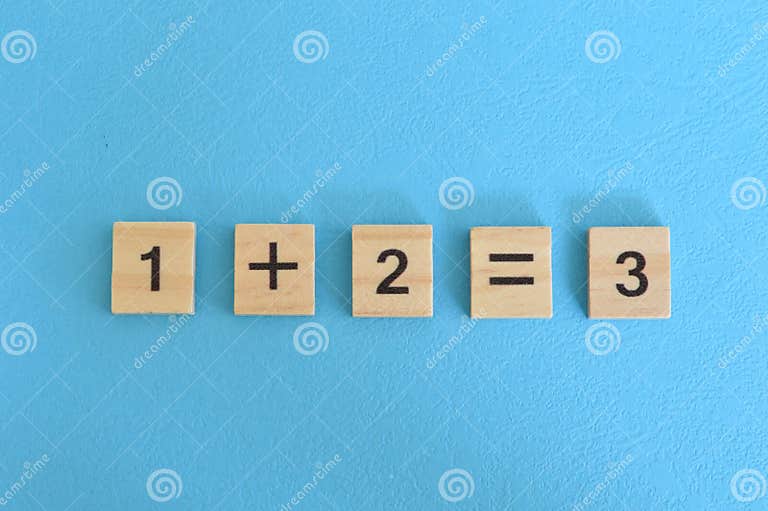 Wooden Cube Blocks with One Plus Two Equal Three. Math Concept Stock ...