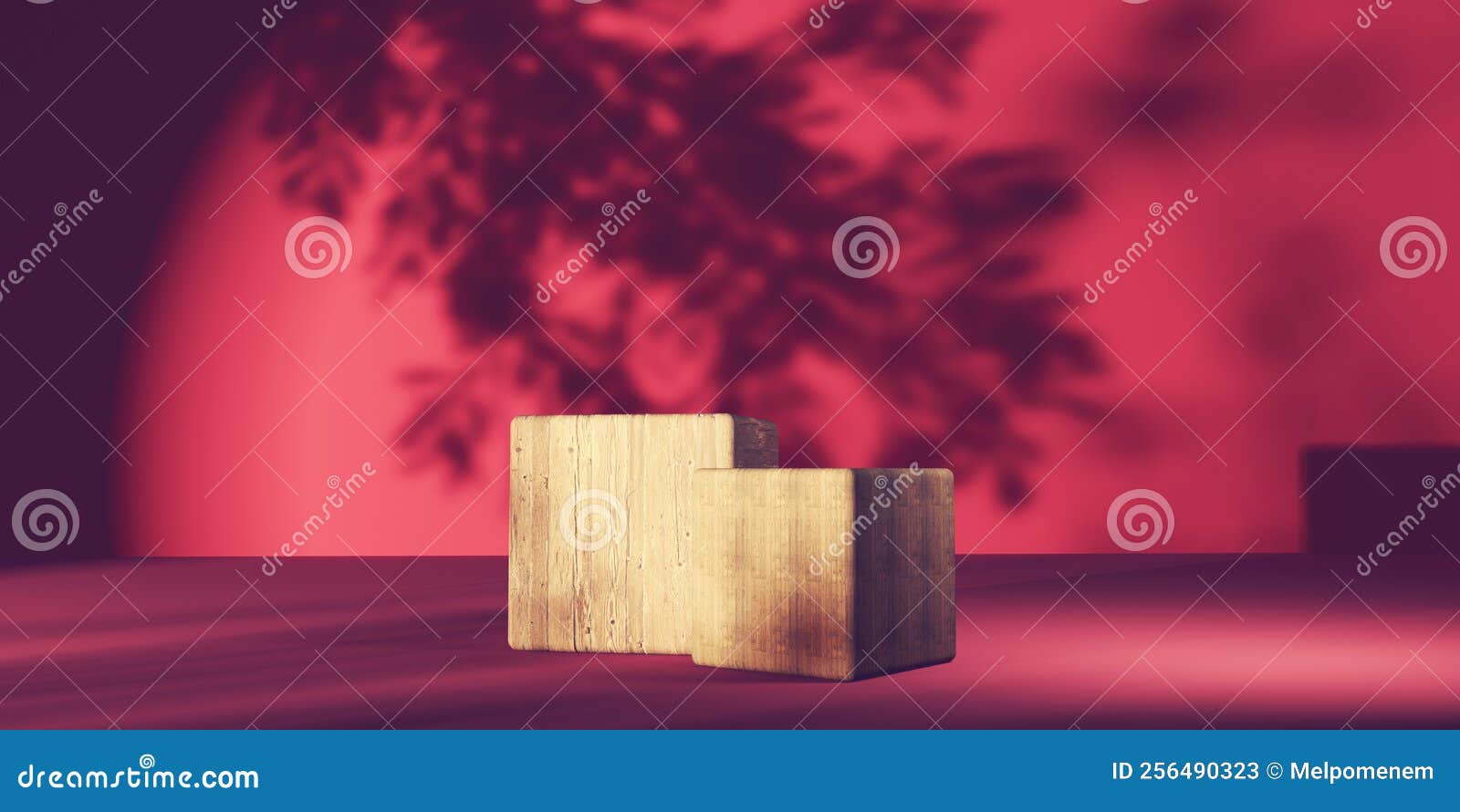 Wooden Cube Blocks in a Room with Shadow of Trees - 3D Stock ...