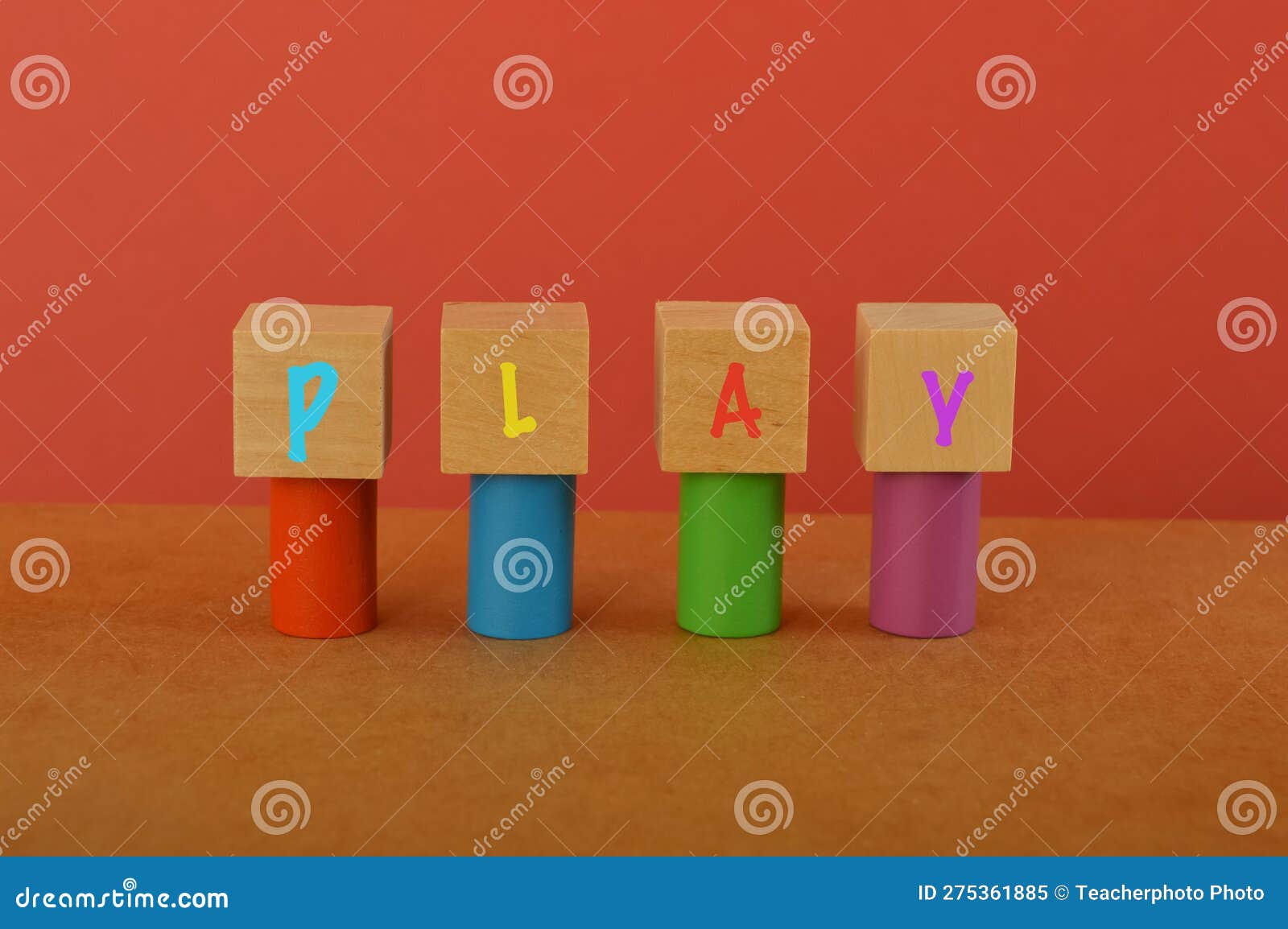 Wooden Cube Blocks with Text PLAY. Playtime for Kids Stock Illustration ...