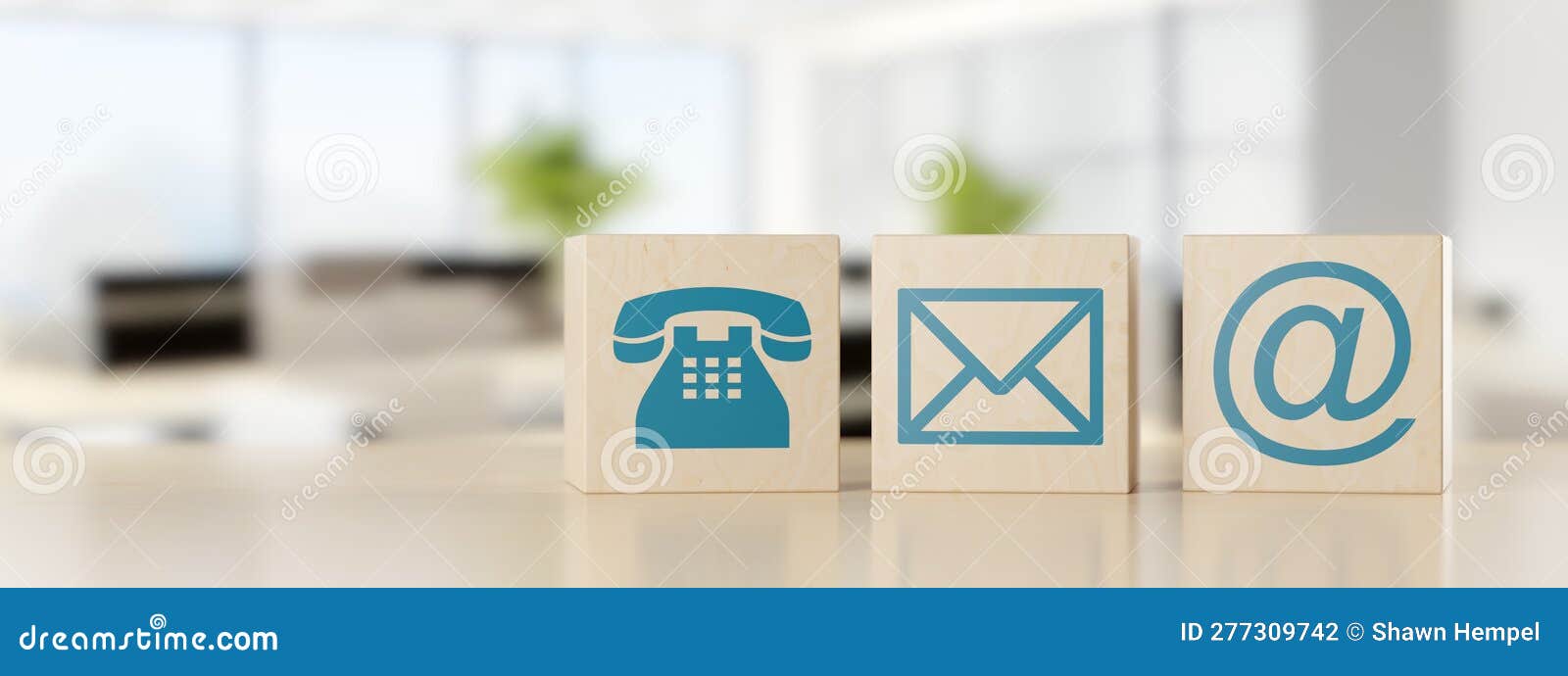 Wooden Cube or Box Telephone, Envelope Letter and E-mail Symbols in a ...