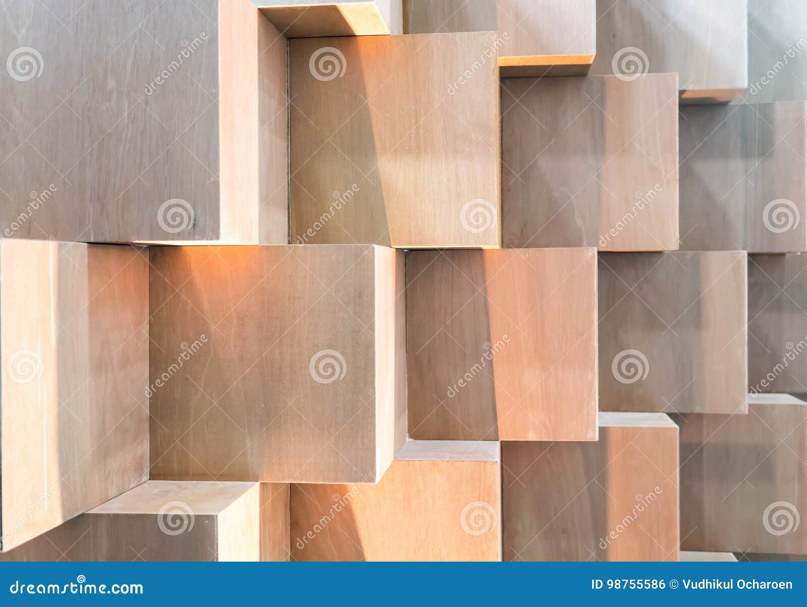 Wooden Cube Boxes Creating Abstract Geometric Wall Stock Photo - Image ...