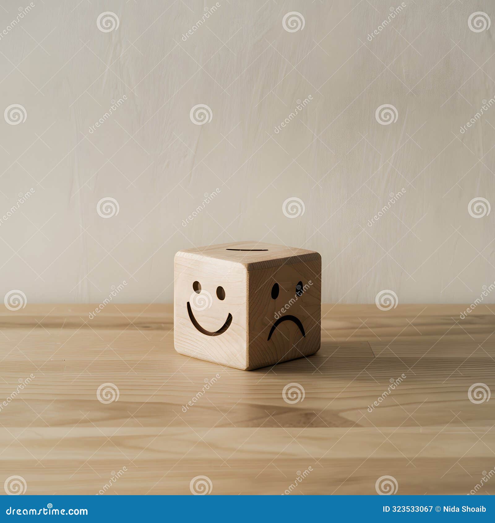 Wooden Cube with Happy and Sad Faces on Different Sides Stock ...