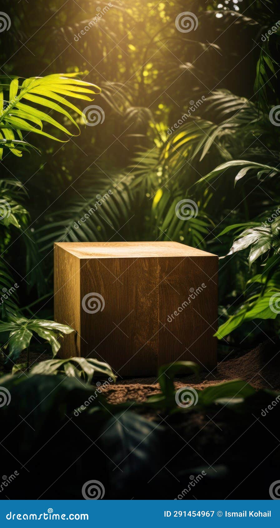 A Wooden Cube Sitting on Top of a Mossy Forest, Created by Generative ...