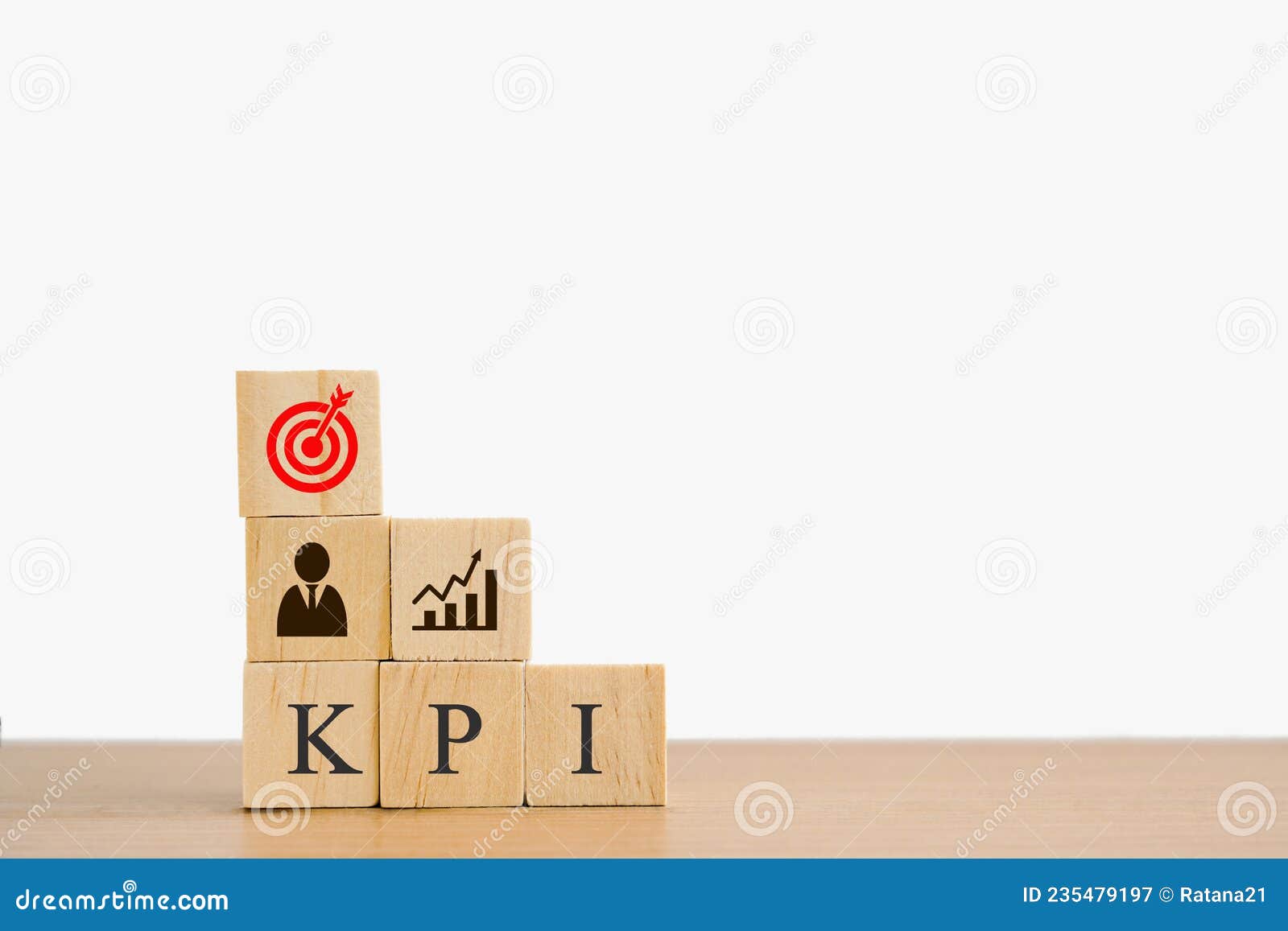 Wooden Cubes Business Icon On Kpi Word On Wood Desk Key Performance