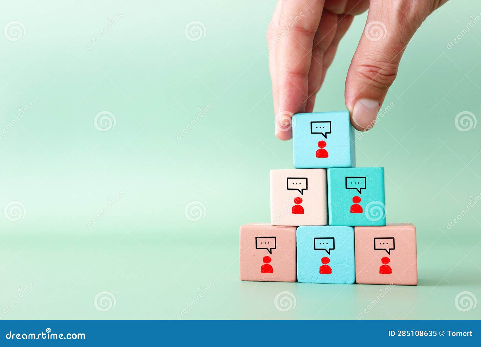 Wooden Cubes with Figures Icons Speech Bubbles. Concept of ...