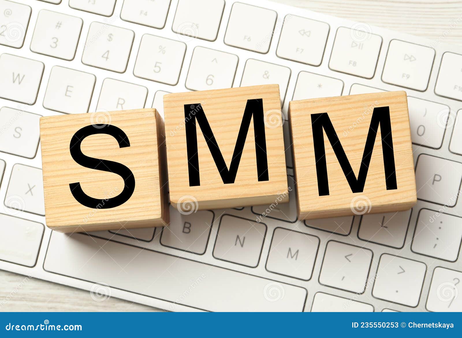 Wooden Cubes with Letters SMM on Computer Keyboard, Flat Lay Stock ...