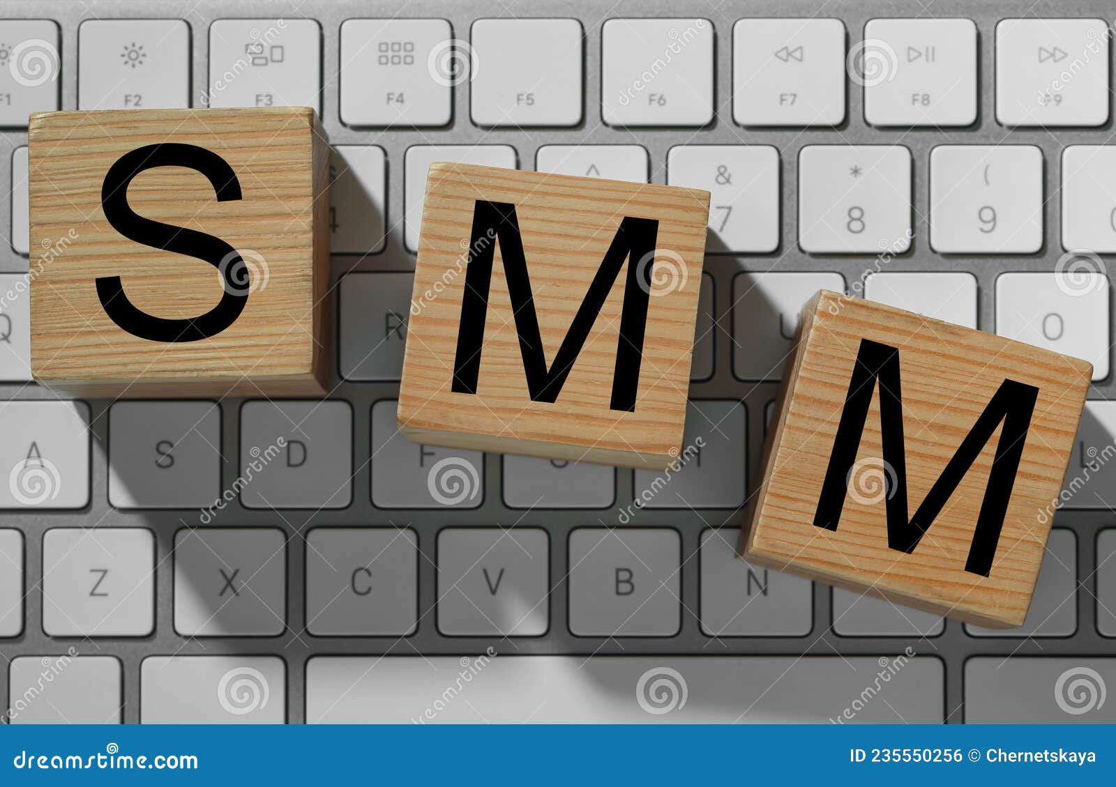 Wooden Cubes with Letters SMM on Computer Keyboard, Flat Lay Stock ...