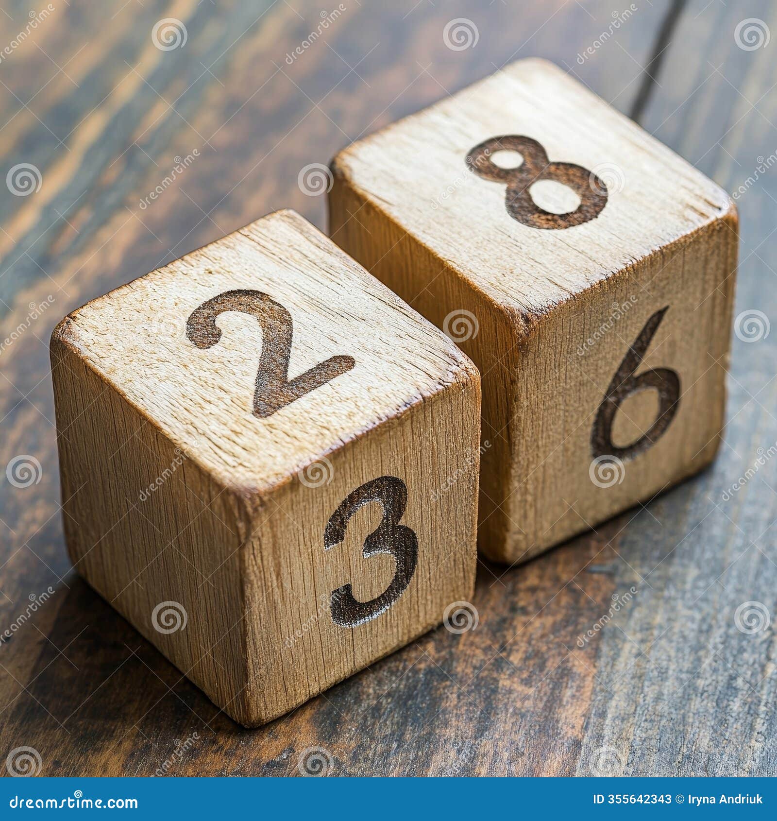 Wooden Cubes with Numbers on a Wooden Background. Close-up Stock ...