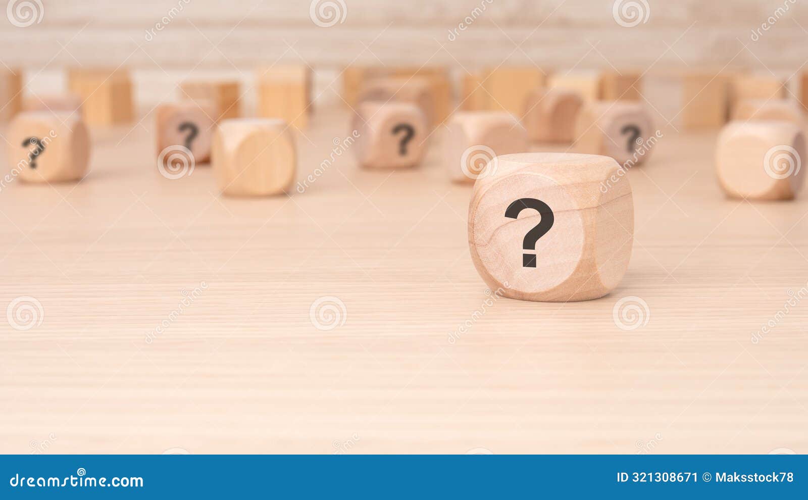 Wooden Cubes with a Question Mark Engraved on Them, Front View Stock ...