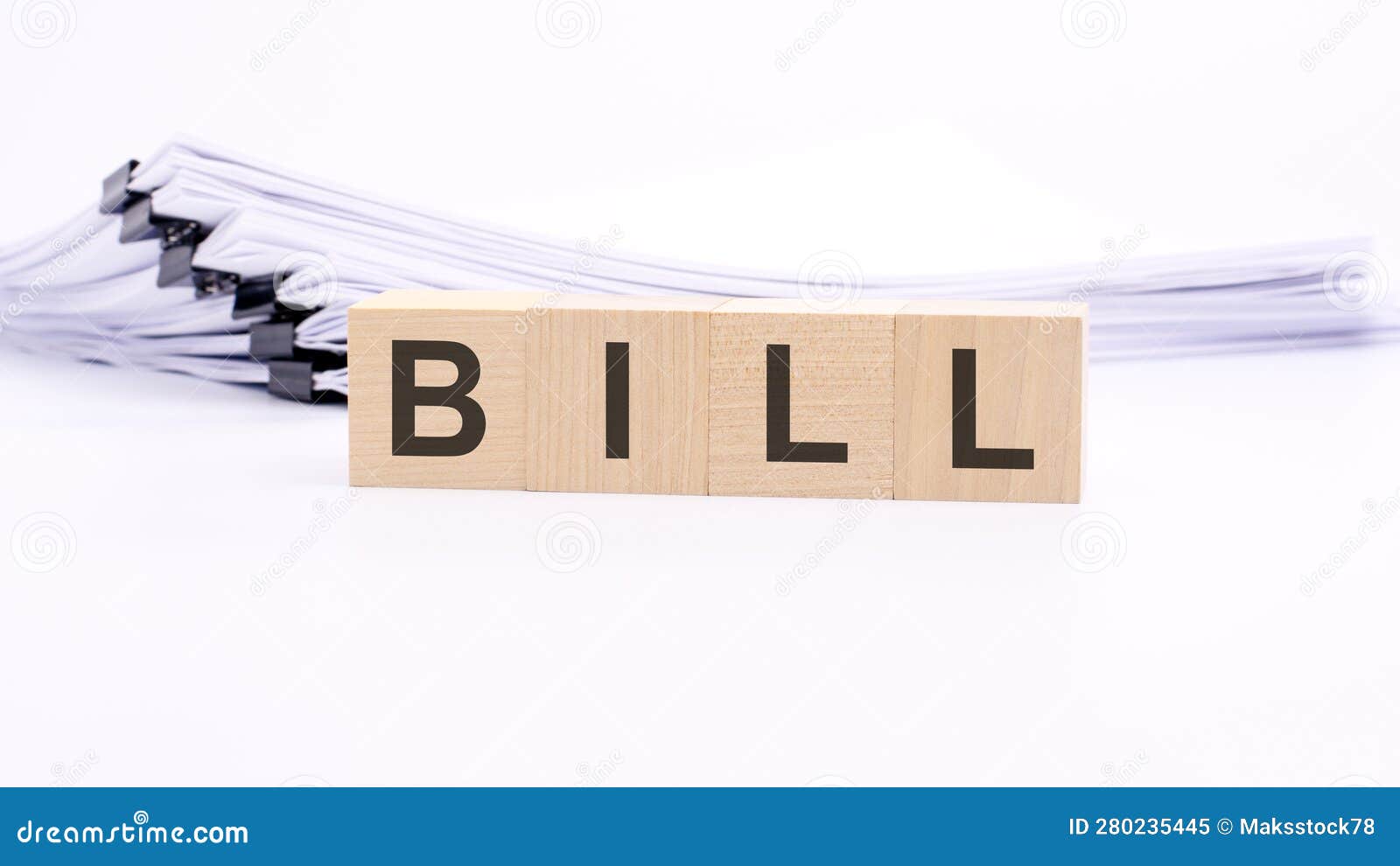 Wooden Blocks with Text BILL on White Table, Stack White Paper on ...