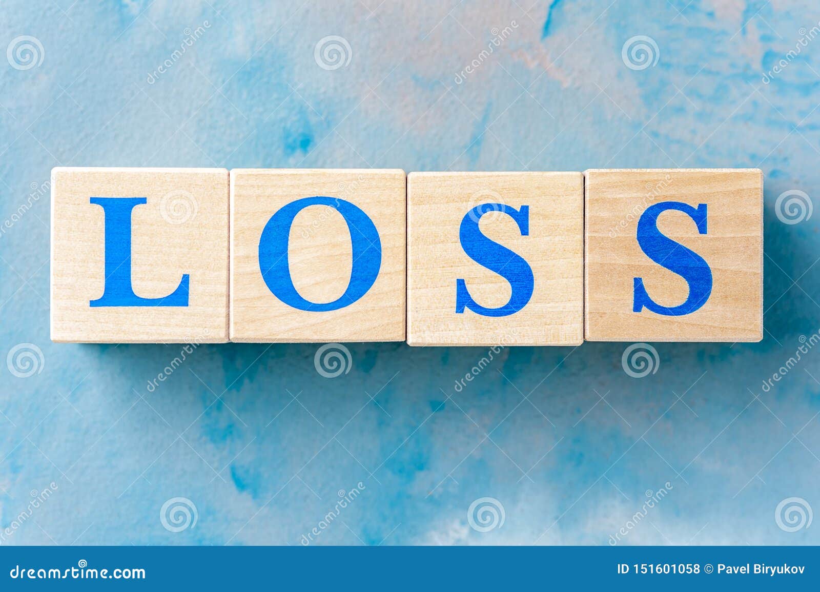 Wooden Cubes with Word LOSS on Blue Table. Stock Photo - Image of black ...