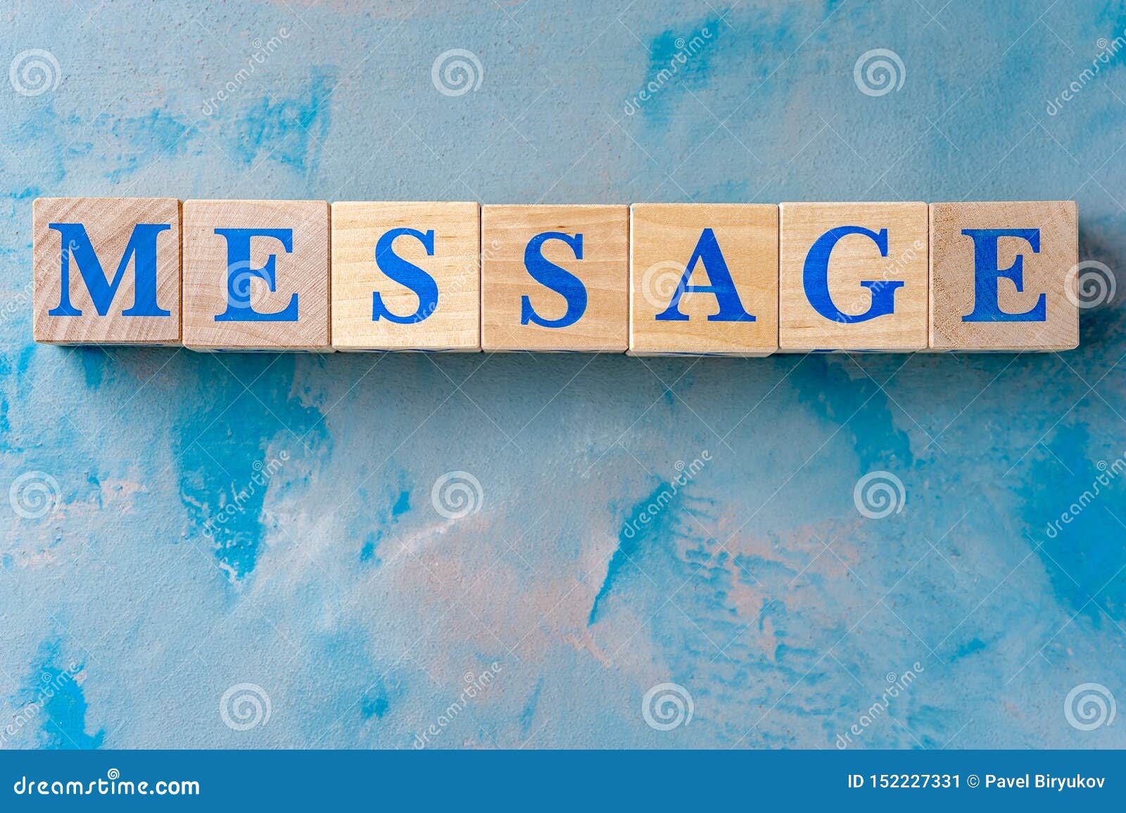 Wooden Cubes with Word MESSAGE on Blue Table. Stock Image - Image of ...