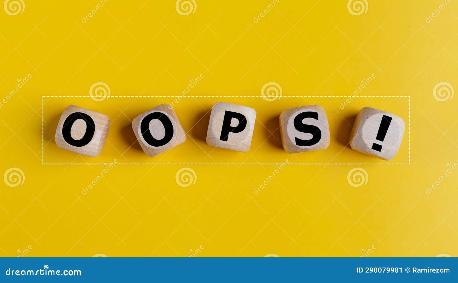 The Wooden Cubes with the Word Oops on a Yellow Background. Apologies ...