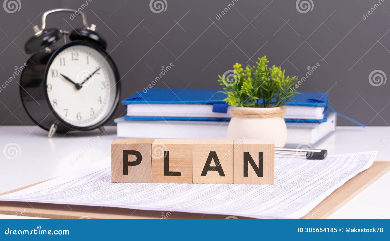 Wooden Cubes with Word PLAN, Front View. Stock Image - Image of book ...