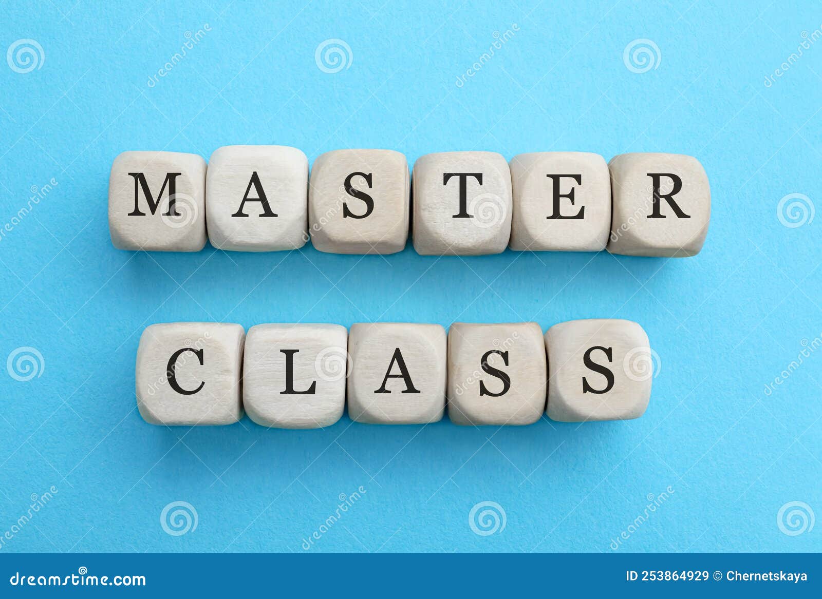 Wooden Cubes with Words Master Class on Light Blue Background, Flat Lay ...