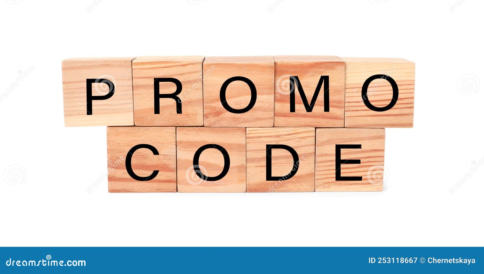 Wooden Cubes with Words Promo Code on White Background Stock Image ...