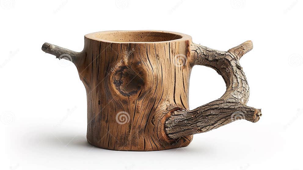 A Wooden Cup with a Tree Branch Handle on Top, AI Stock Image - Image ...