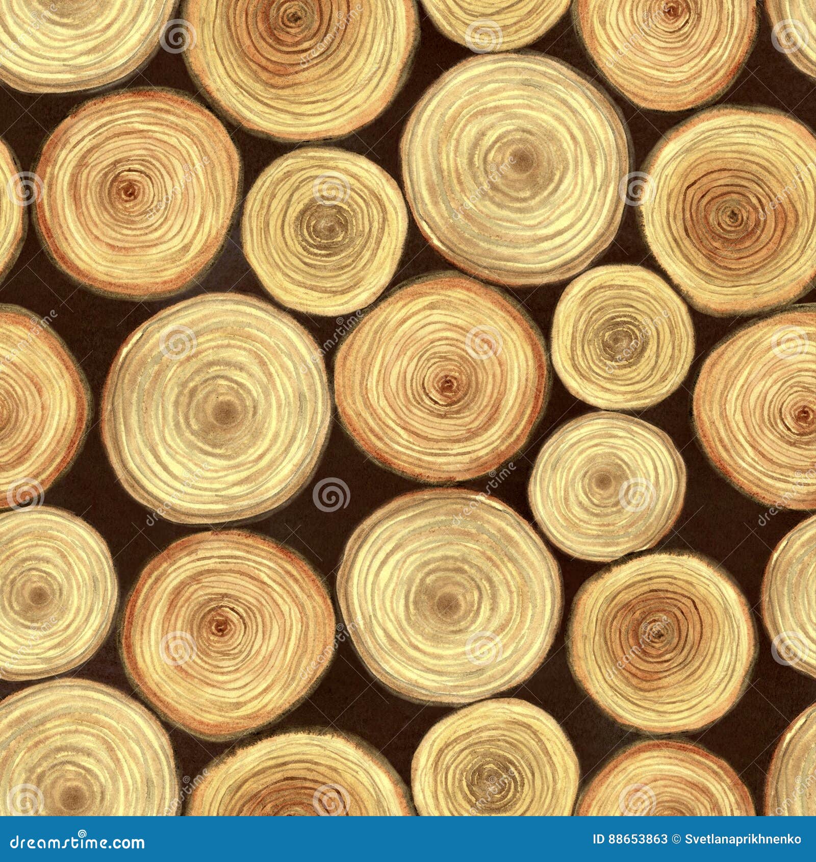 Wooden cut logs stock image. Image of aquarelle, pattern - 88653863