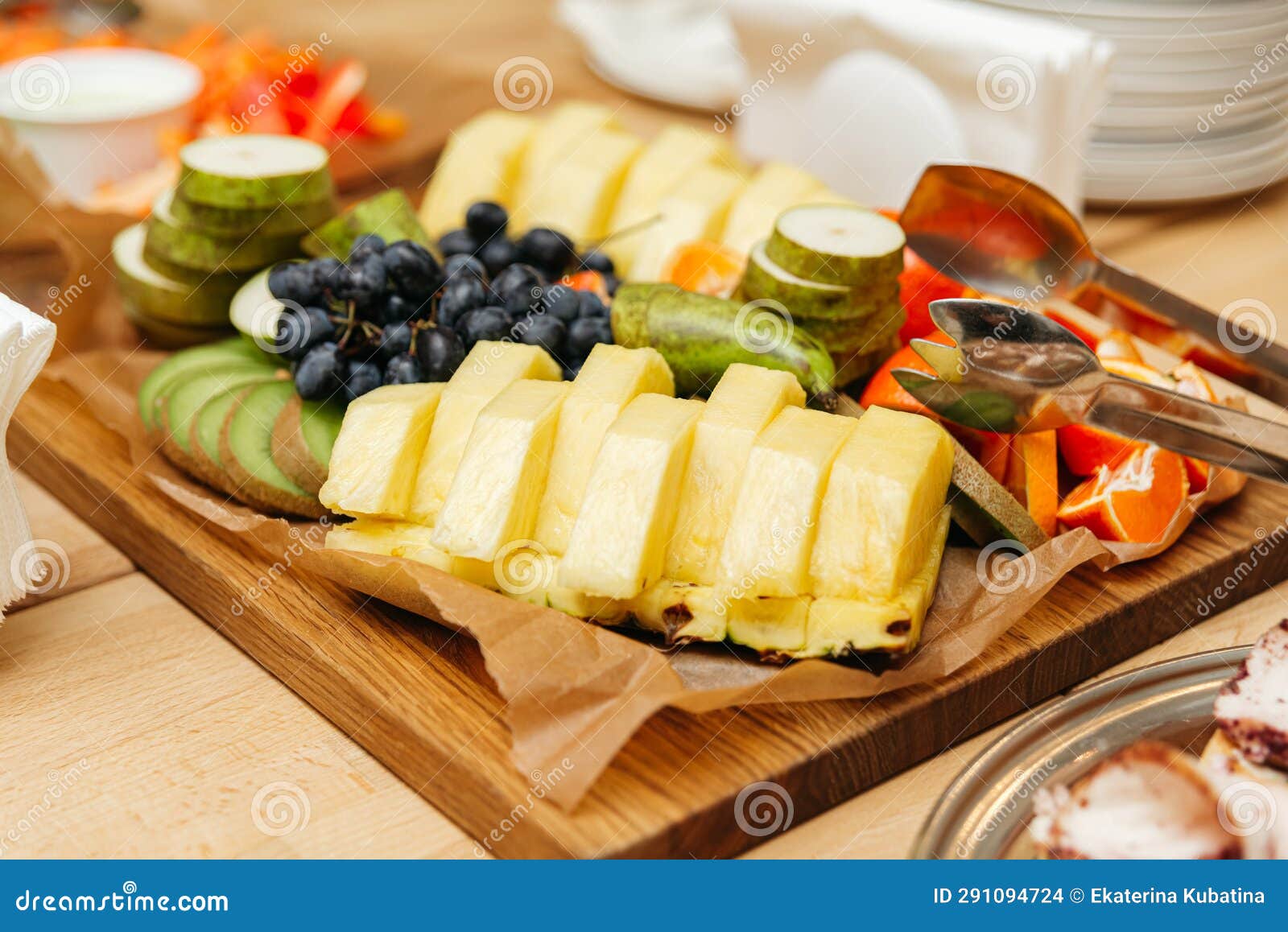 Wooden Cutting Board Topped with Assorted Fruit Stock Photo - Image of ...