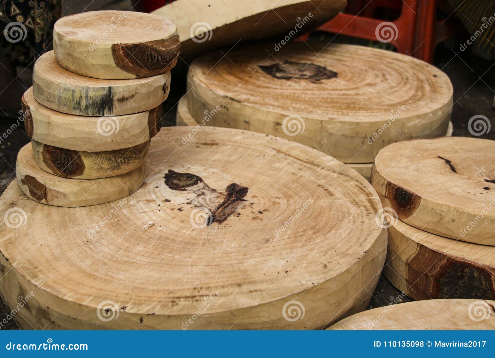 Wooden Cutting Boards of Round Shape, Different Sizes Stock Photo ...
