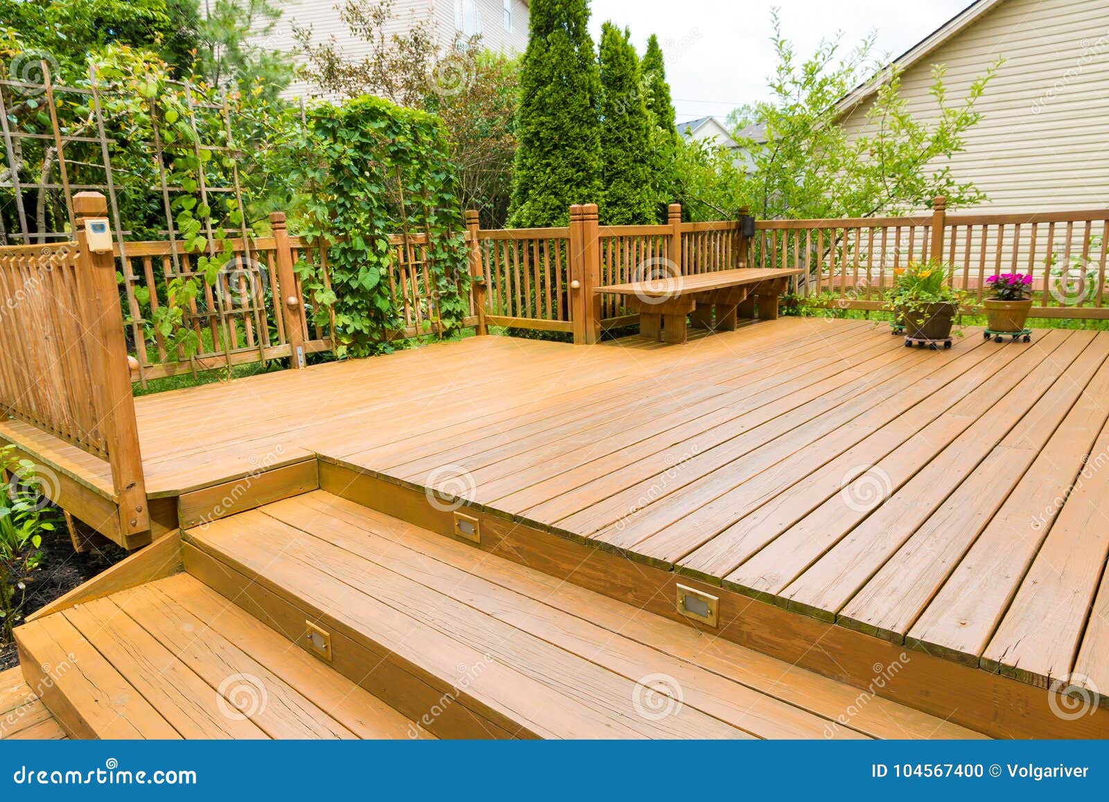 Wooden Deck of Family Home. Stock Photo - Image of painted, bench ...
