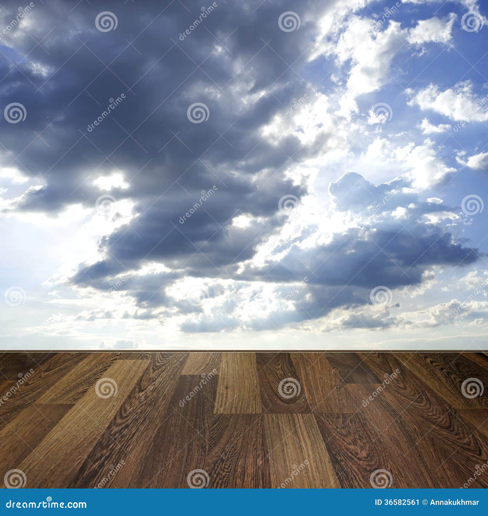 Wooden Deck Floor Over Blue Sky Background Stock Image - Image of ...