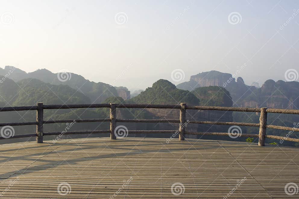 Wooden Deck with Mountain View Stock Image - Image of destination ...