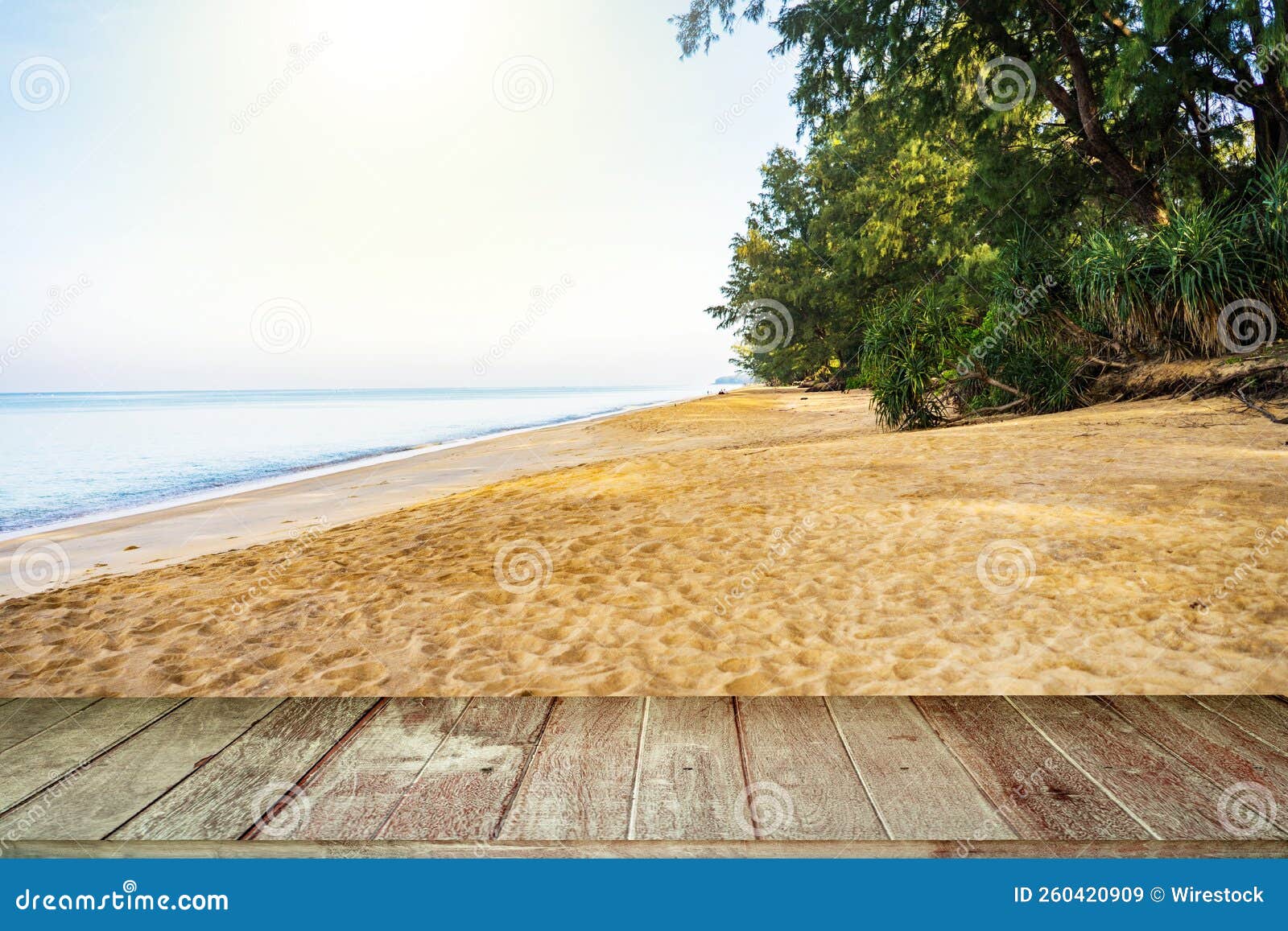 Wooden Deck at the Sunny Beach Stock Image - Image of ocean, landscapes ...
