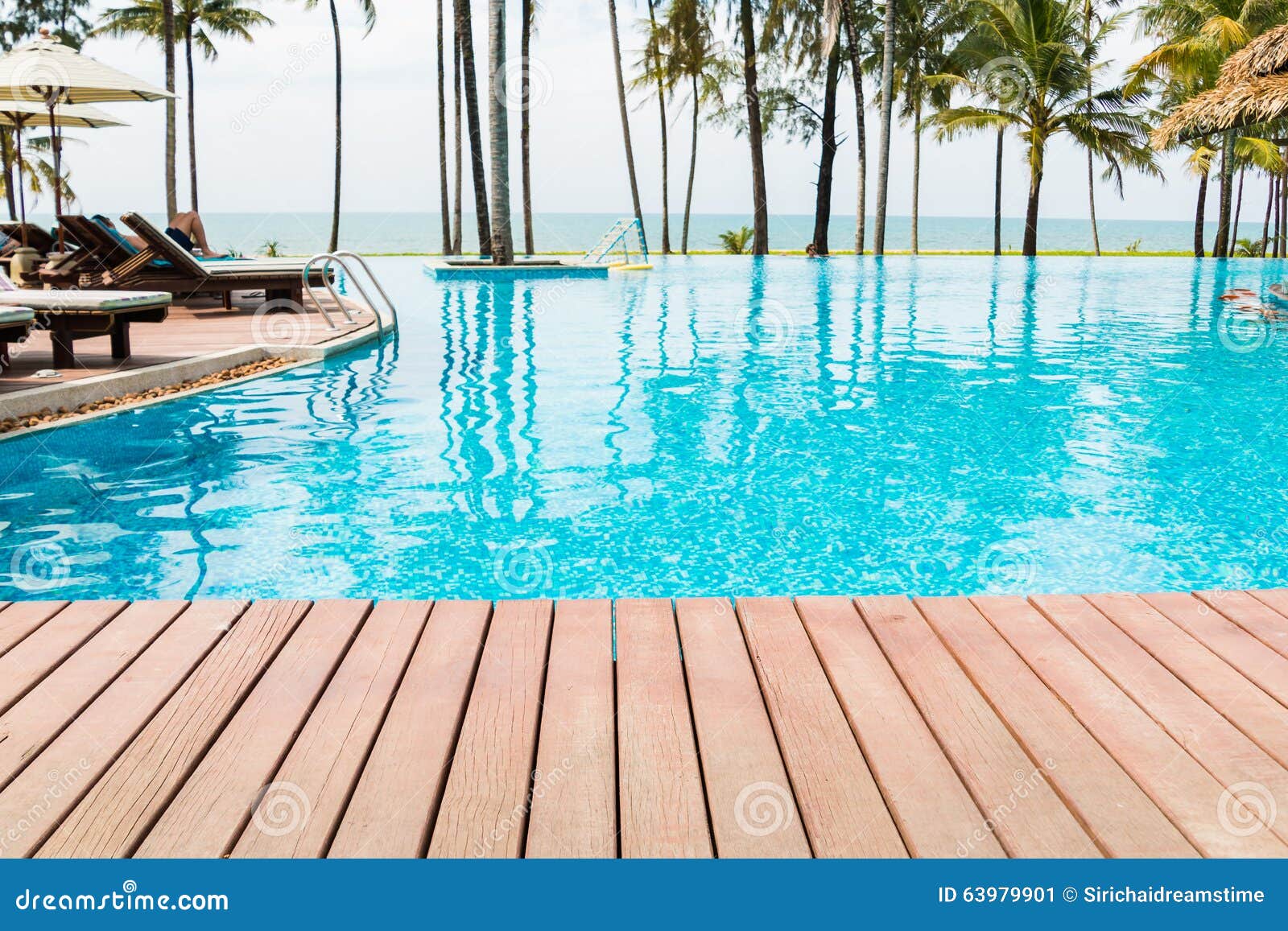 Wooden Deck on Water Surface with Ocean Views Stock Image - Image of ...