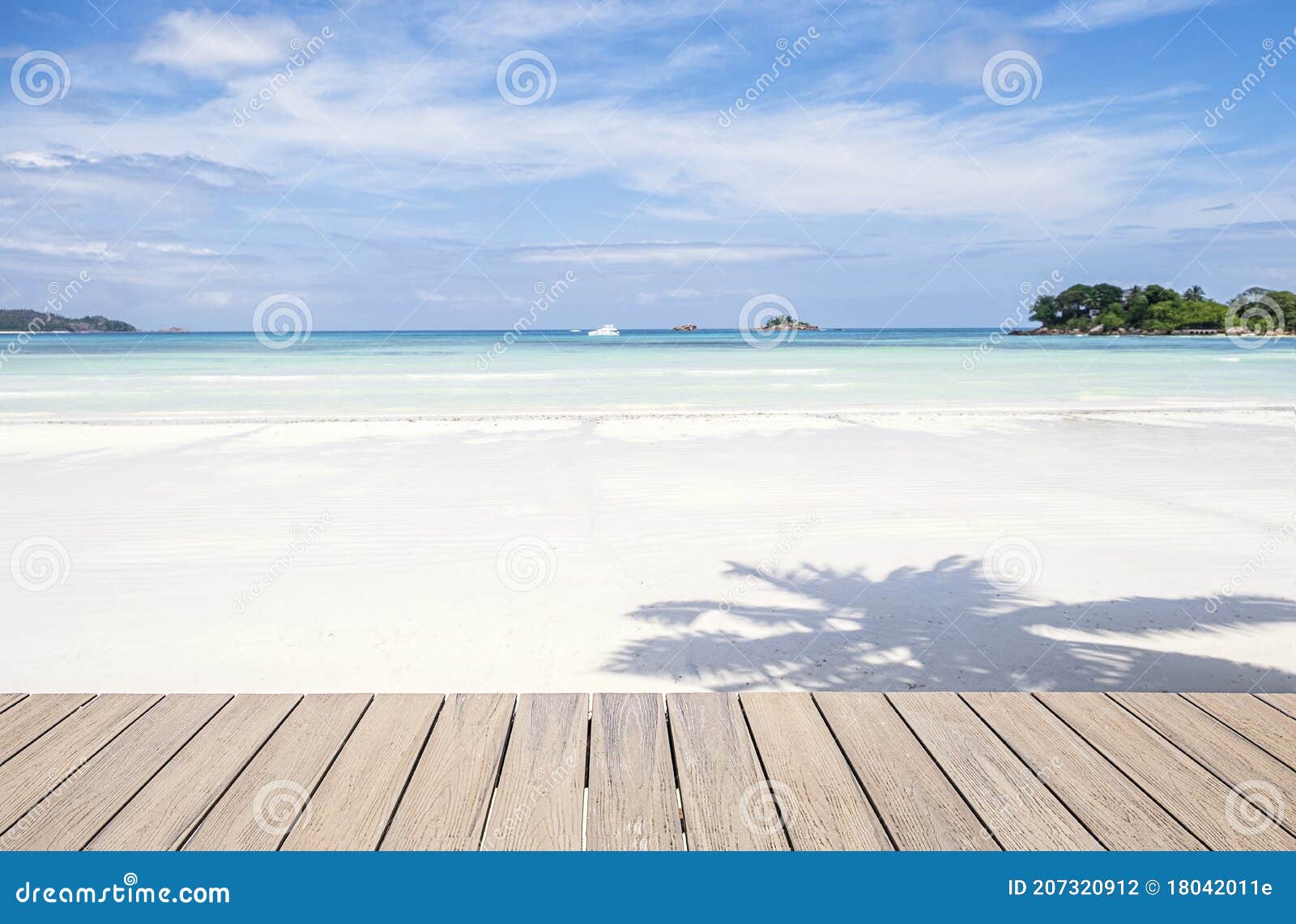 Wooden Decking and Beautiful Tropical Beach and Sea Background Stock ...