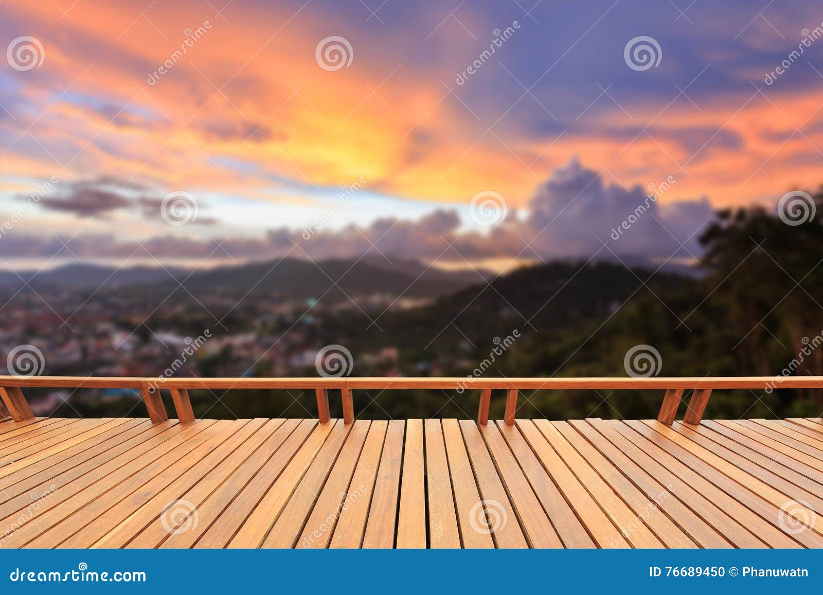 Wooden Decking or Flooring and View of Mountain Stock Photo - Image of ...