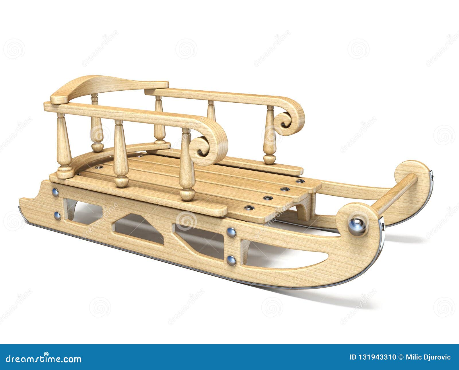 Wooden Decorated Sledge Front View 3D Stock Illustration ...
