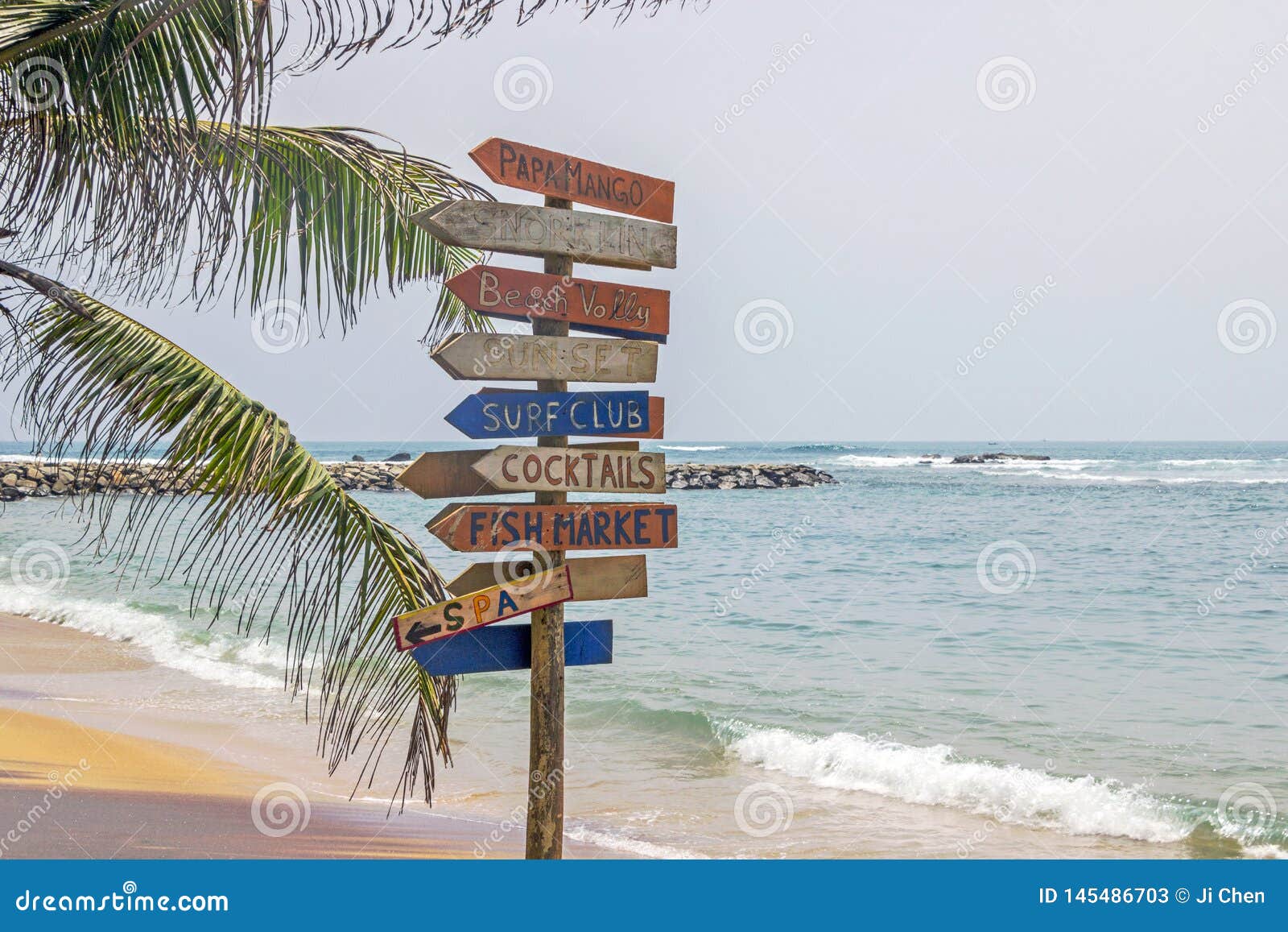 Wooden Signboard on Beach in Mirissa Editorial Stock Photo - Image of ...