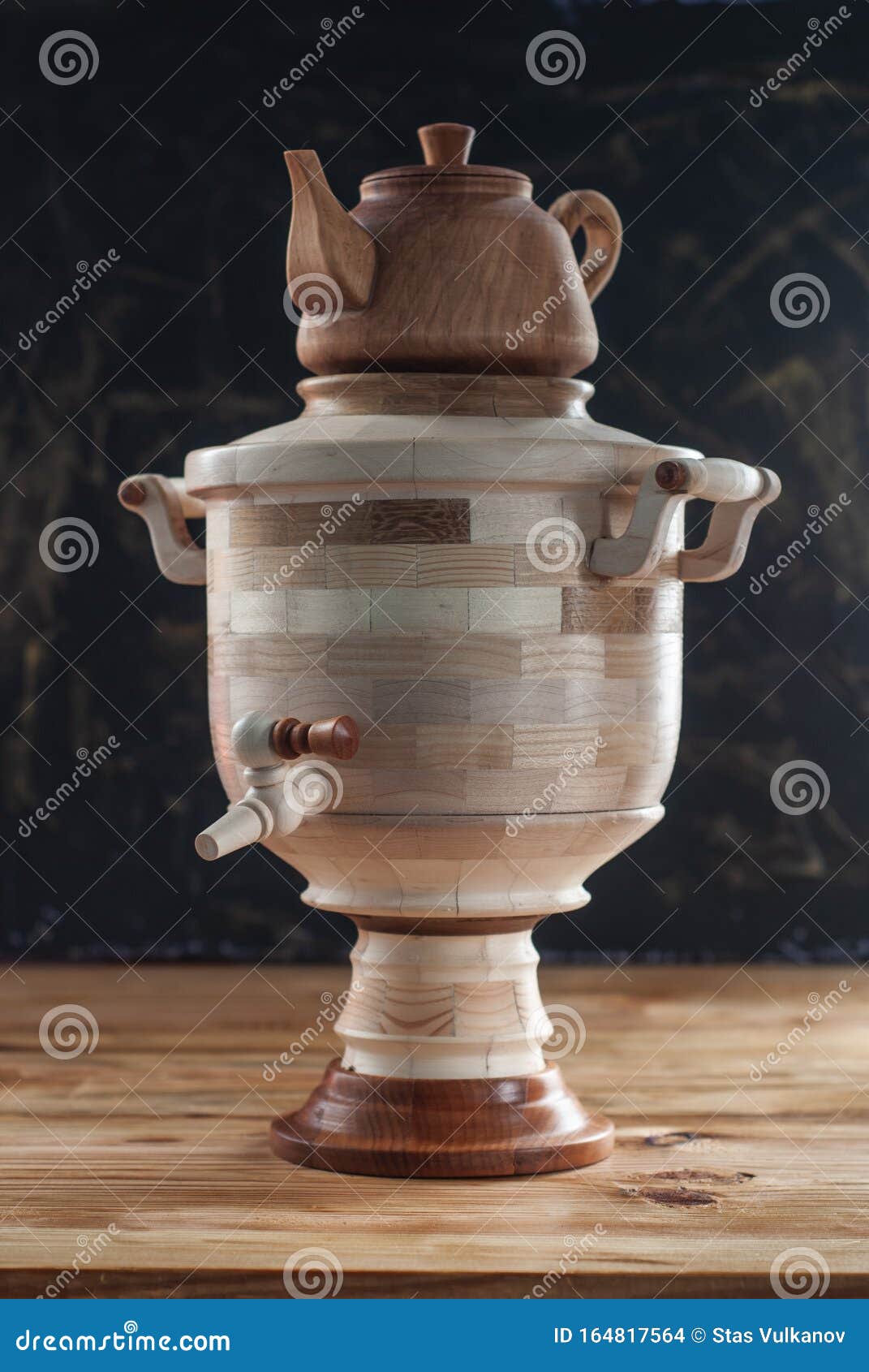 Wooden Decorative Samovar on a Wooden Table, Rustic Style Stock Photo ...