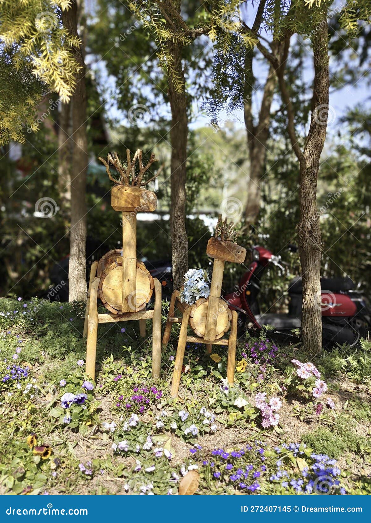 Wooden Deer Installation Art Under Tree Stock Image - Image of deer ...