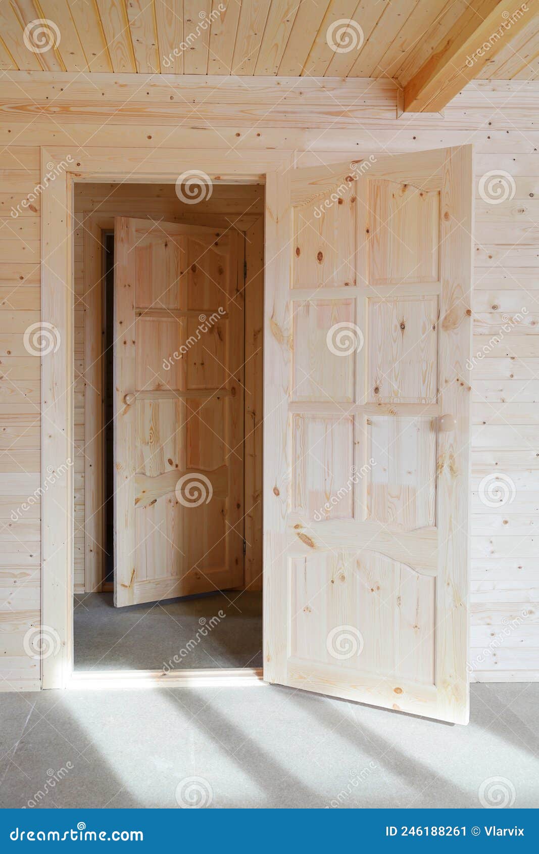 Wooden Design, Open Doors of Rooms, Rural Style in Construction, Eco ...