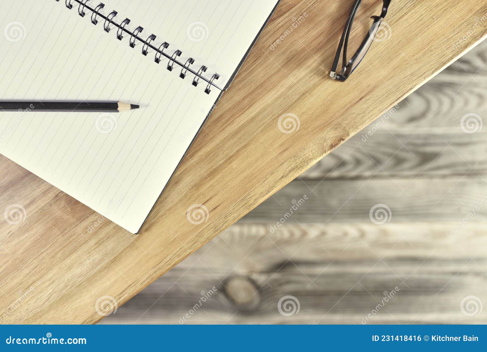 Wooden Desk from Above stock photo. Image of copy, notebook - 231418416