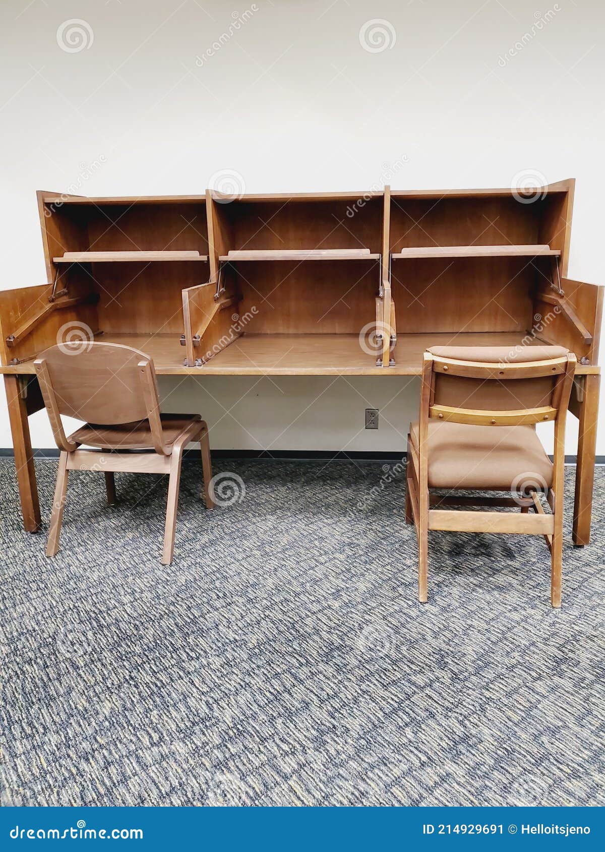 Wooden Desk Again Plain Wall Study Work Area Stock Image - Image of ...
