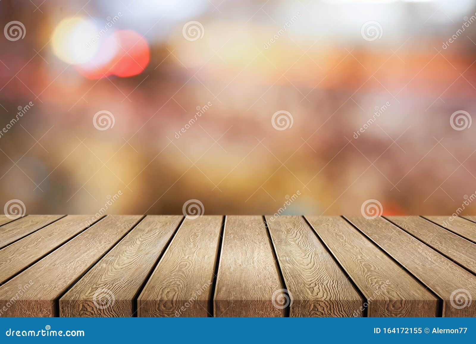 Wooden Desk on Bokeh Blur Abstract Light Background Stock Image - Image ...