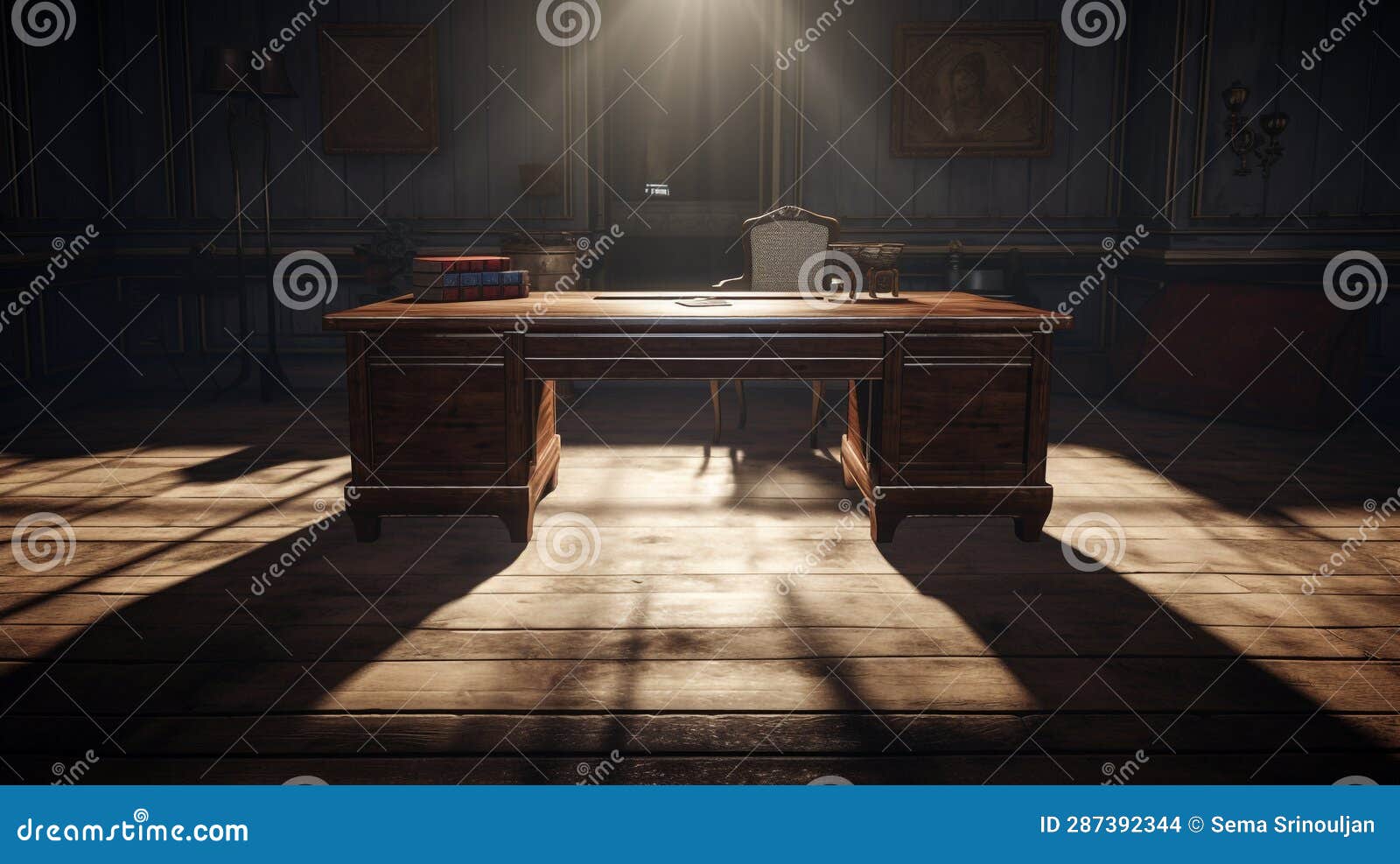 Wooden Desk in Empty Office Room in the Morning. - Generative Ai Stock ...