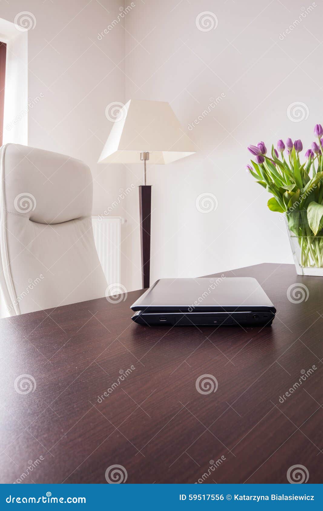 Wooden desk in study room stock photo. Image of chair - 59517556