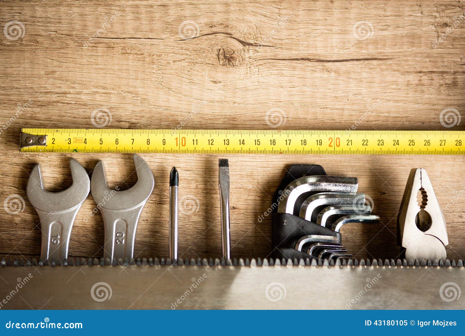 Wooden Desk with Tools and Copy Space Stock Image - Image of items ...
